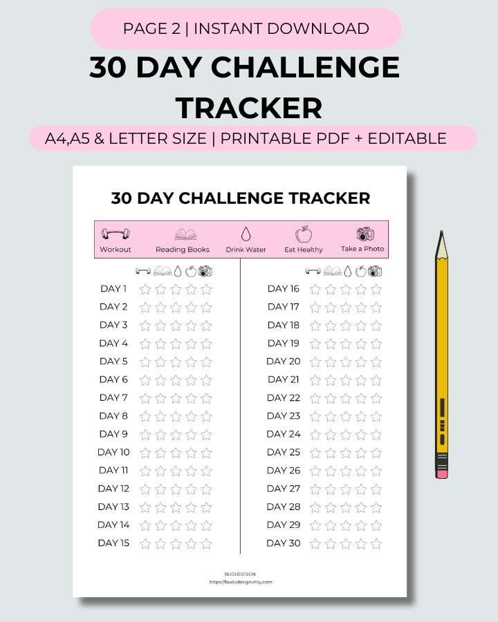 30 Day Hard Challenge Tracker 30 Day Tracker 30 Hard Challenge Weight Loss Printable 4083