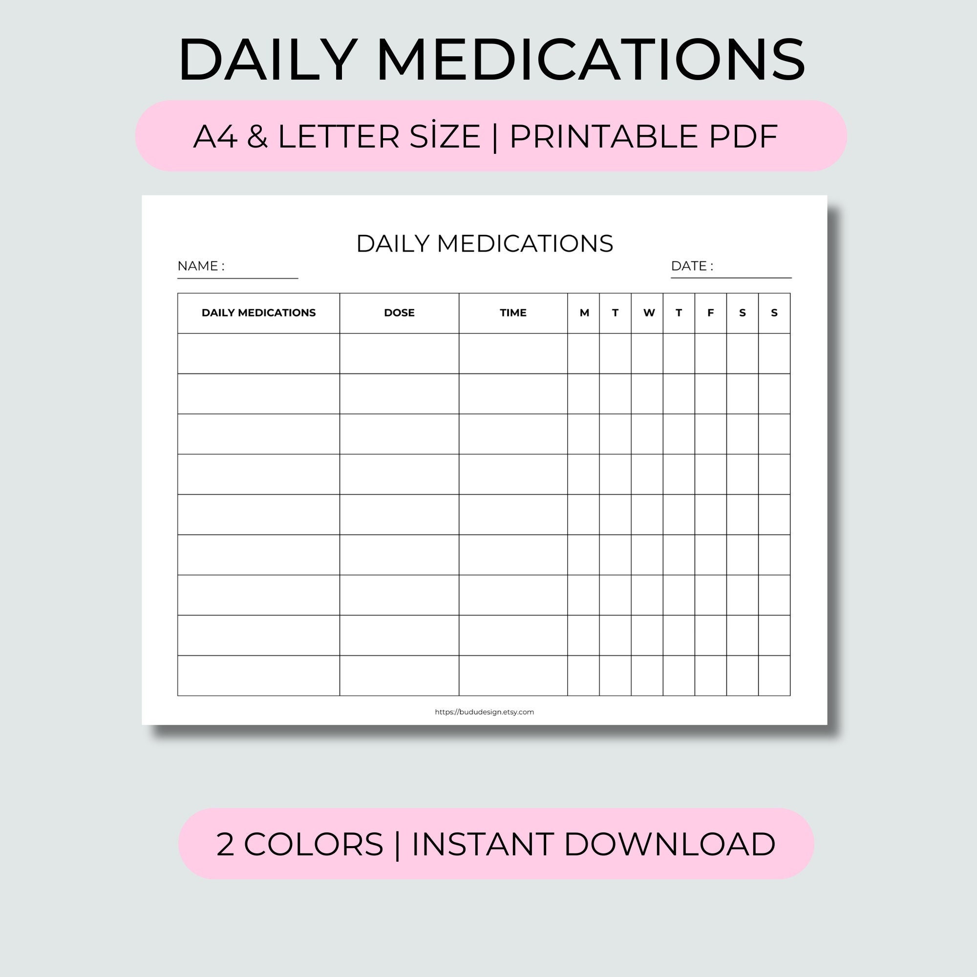 Printable Daily Medications Log, Daily Medications Tracker, Daily ...