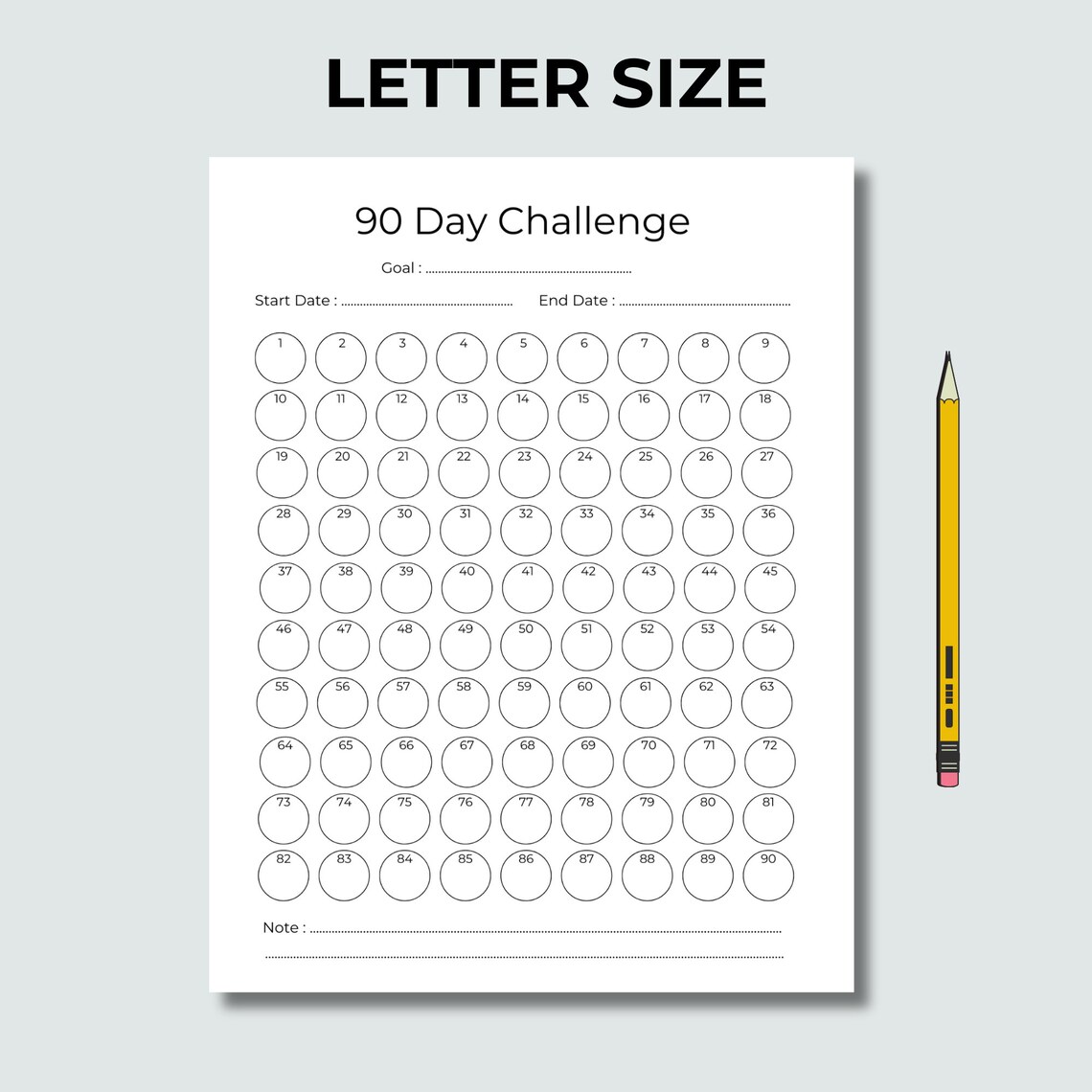 90 Day Challenge Tracker Template, Printable PDF and A4, A5 and Letter ...