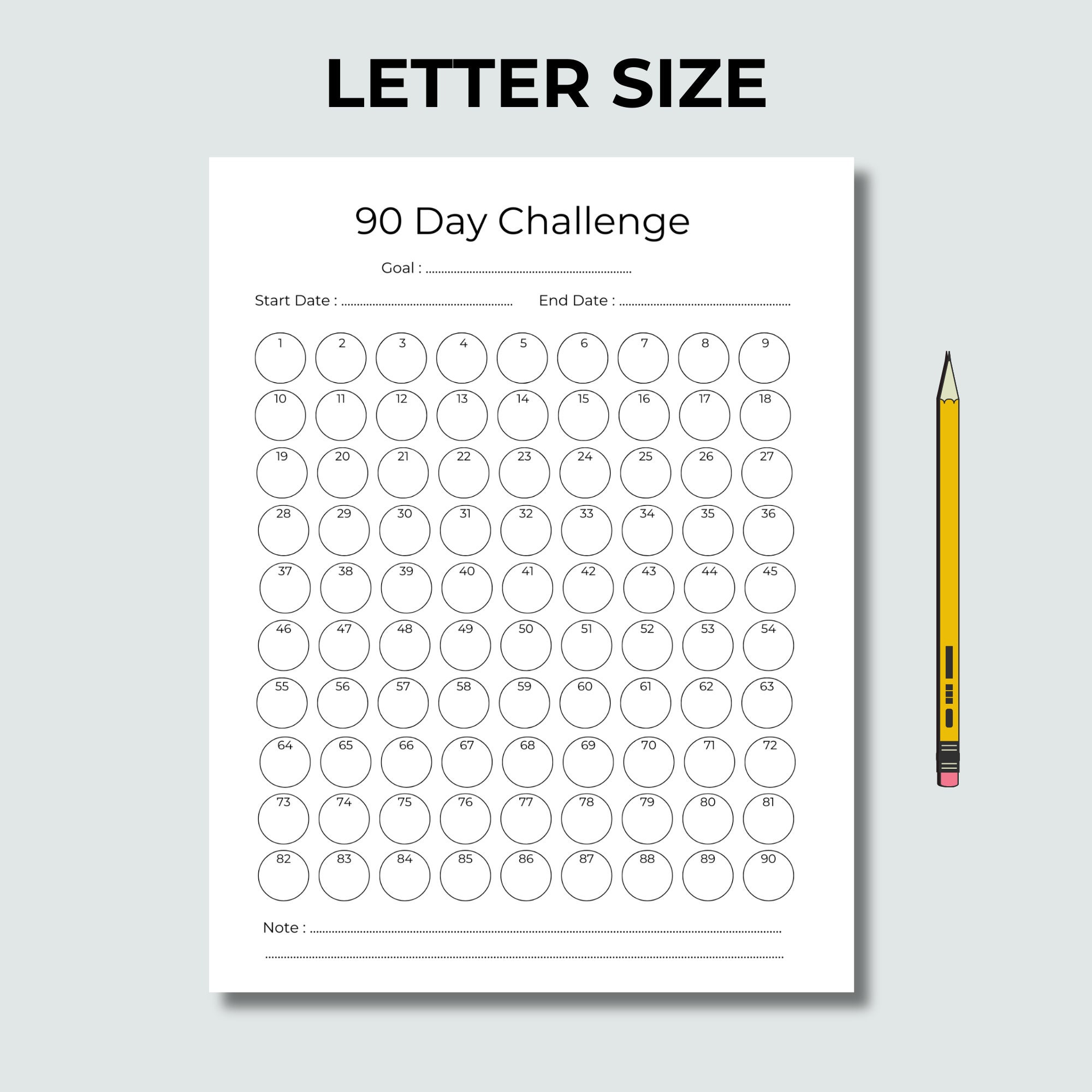 90 Day Challenge Tracker Template, Printable PDF and A4, A5 and Letter ...