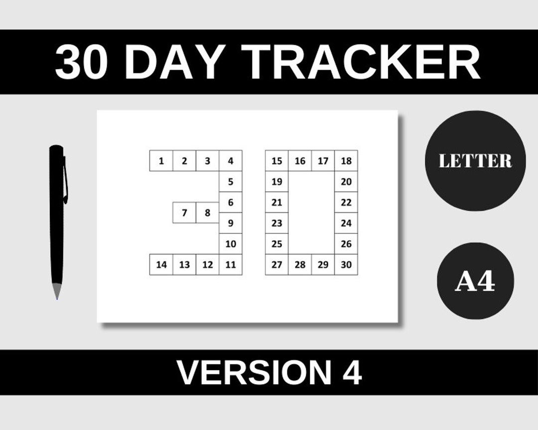 Printable 30 Day Tracker, 30 Day Habit Tracker, 30 Day Challence ...