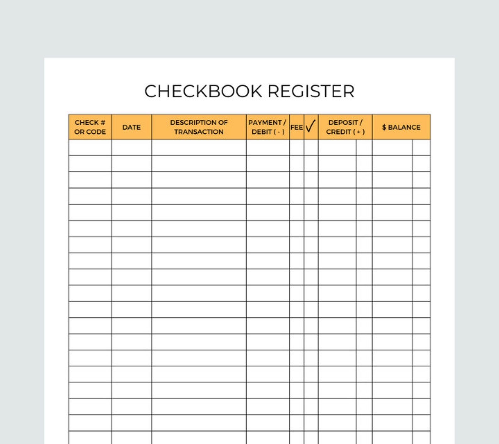 Printable Checkbook Register, Checkbook Balance Log, Checkbook ...