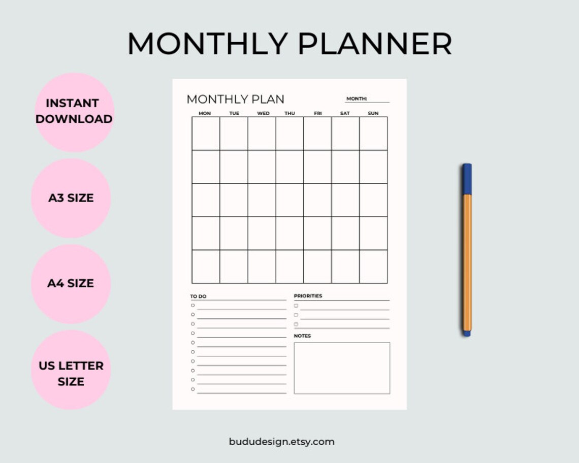 Daily Weekly Monthly Planner , Daily Template Printable, Instant ...