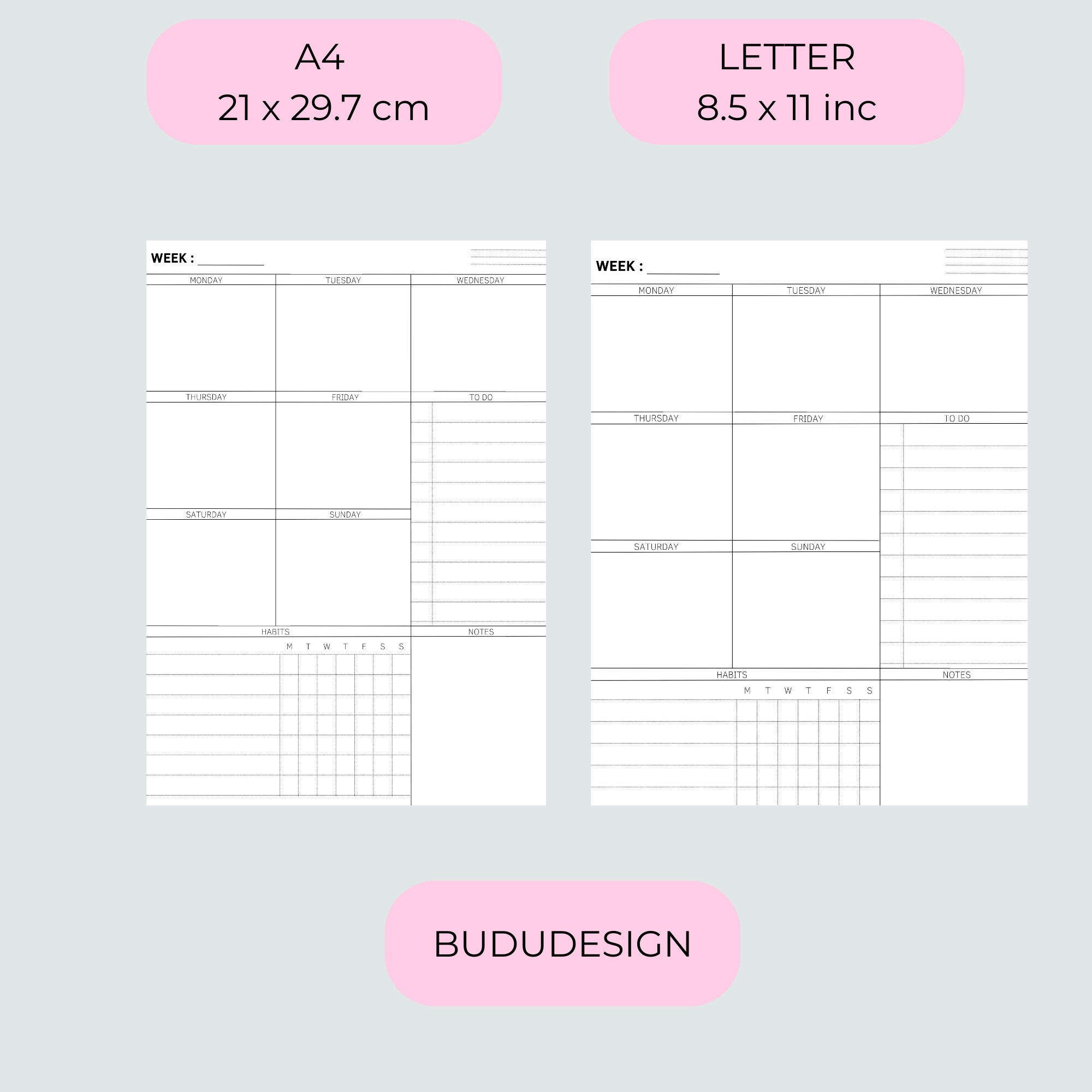 Weekly Planner Printable , Minimalist Weekly to Do List , 8.5 X 11 Inc ...
