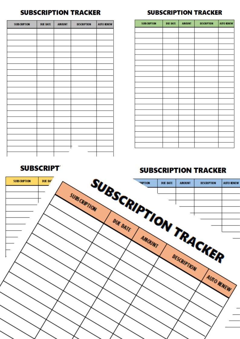 Subscription Tracker Printable Subscription Log Expense Tracker Planner ...