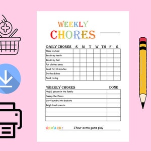 Chore Chart for Kids, Kids Chores, Kids Chore Chart, Responsibility ...