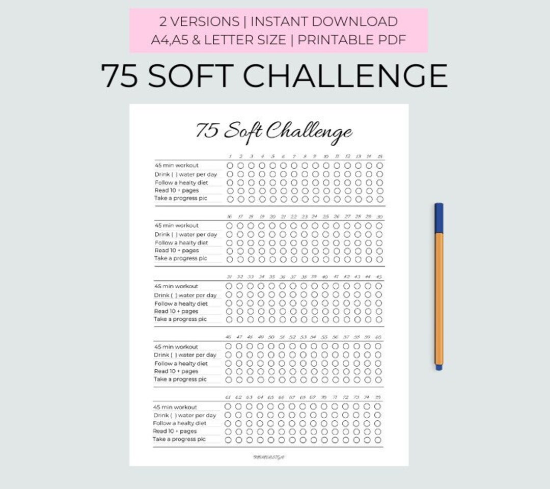 75 Soft Challenge, 75 Day Tracker Printable, 75 Day Habit Tracker, 2 ...