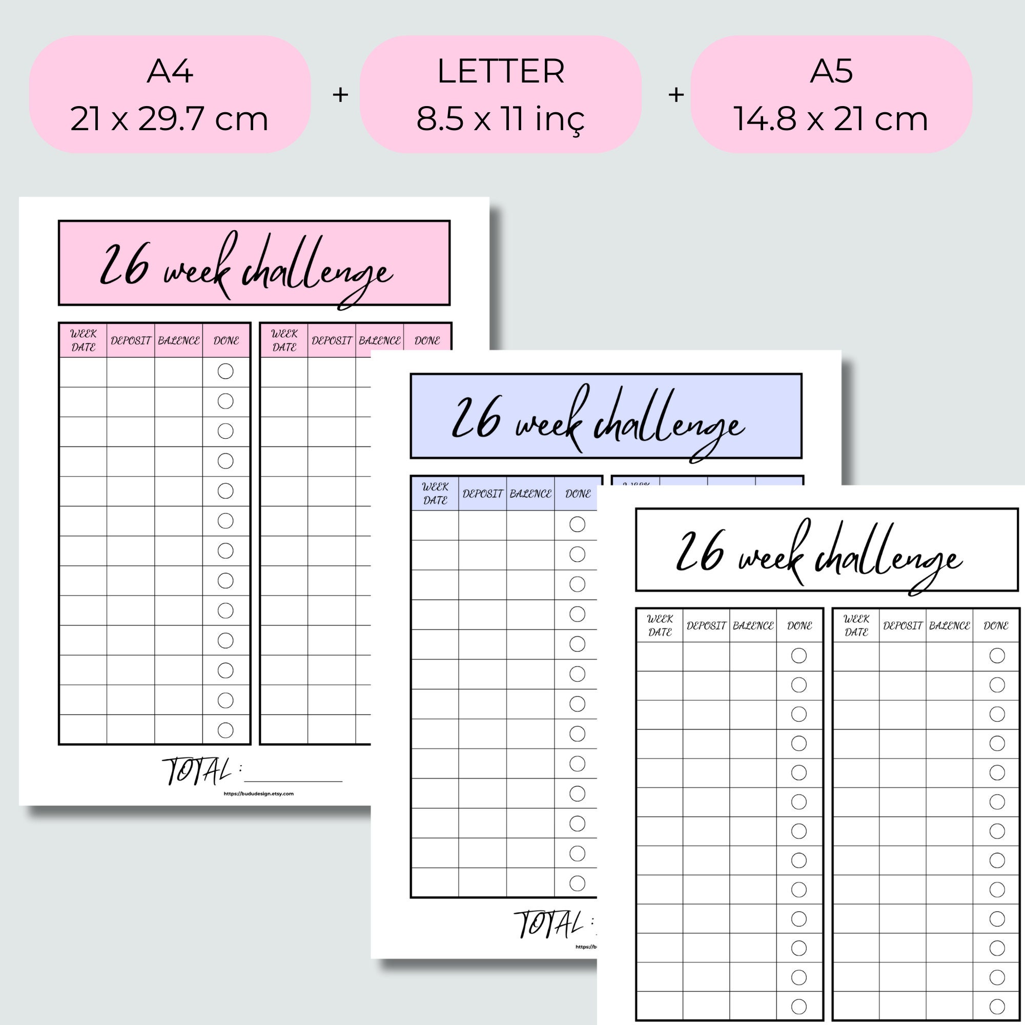 26 Week Savings Challenge , 26 Week Challenge Template, Savings Tracker ...