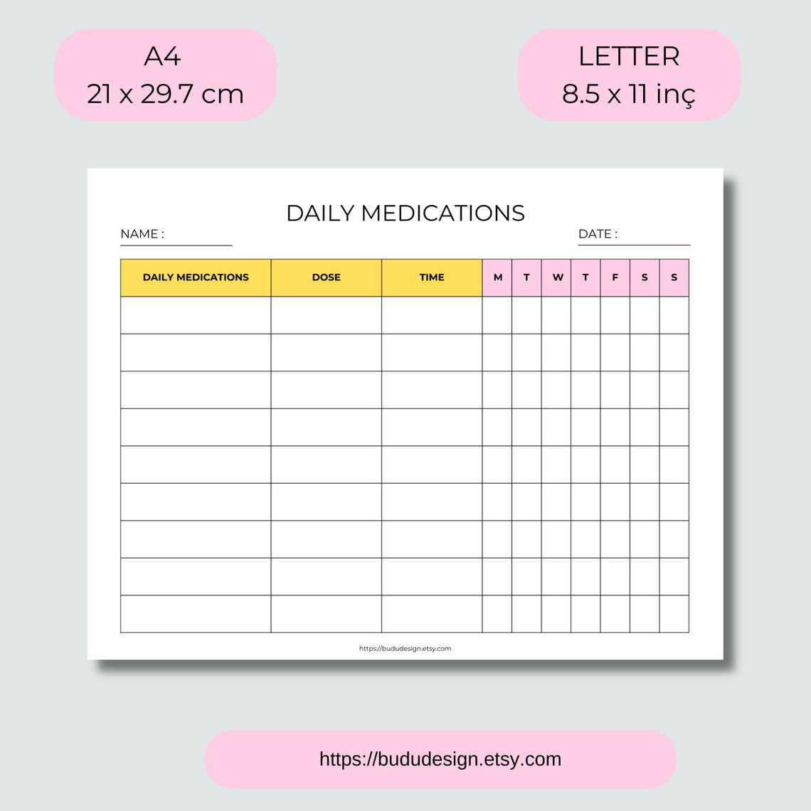 Printable Daily Medications Log, Daily Medications Tracker, Daily ...
