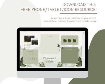 Sage Green Boho Desktop Wallpaper Organizer Includes Folders - Etsy Canada