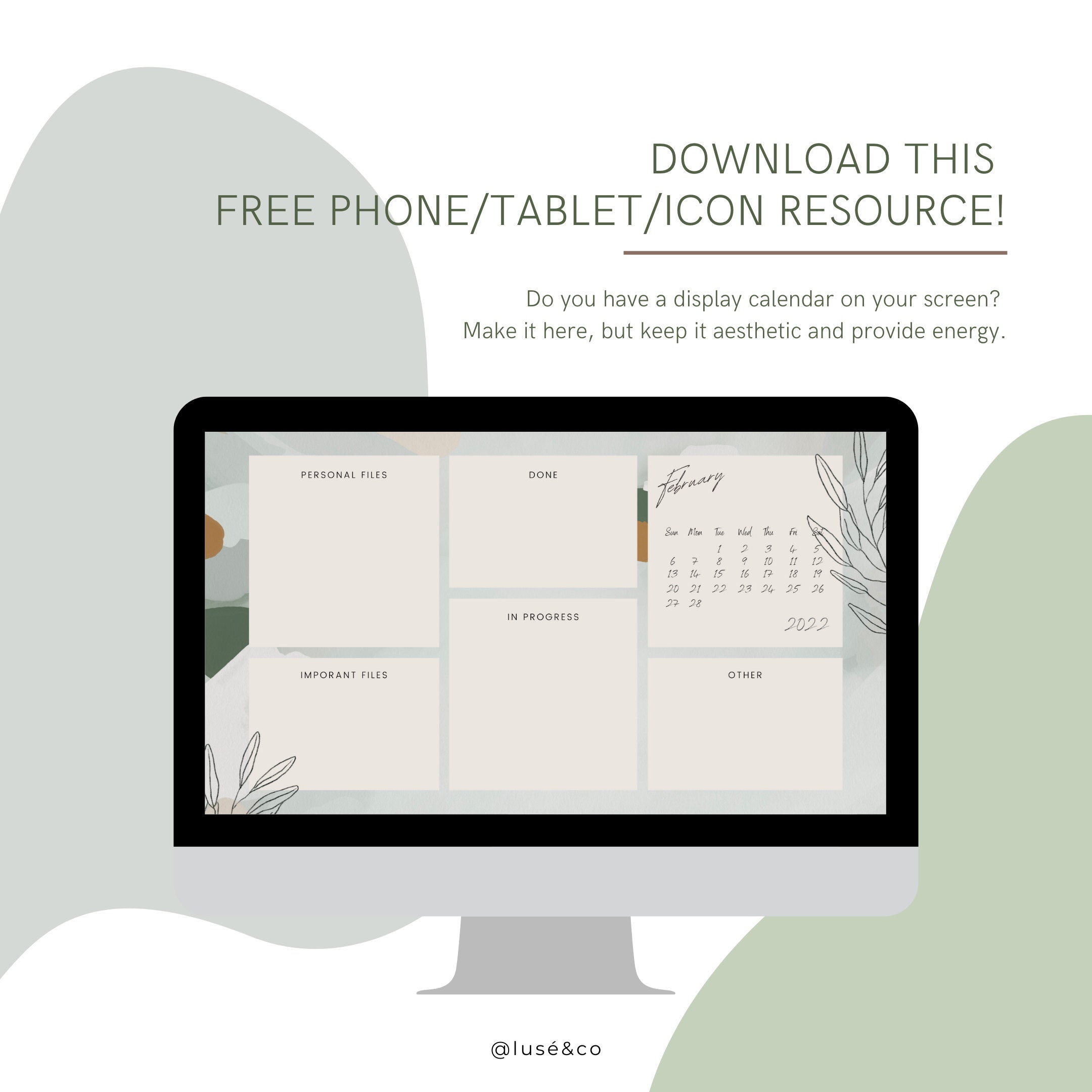 Desktop Organizer Wallpaper Calendar 2023 71 Abstract Green - Etsy UK