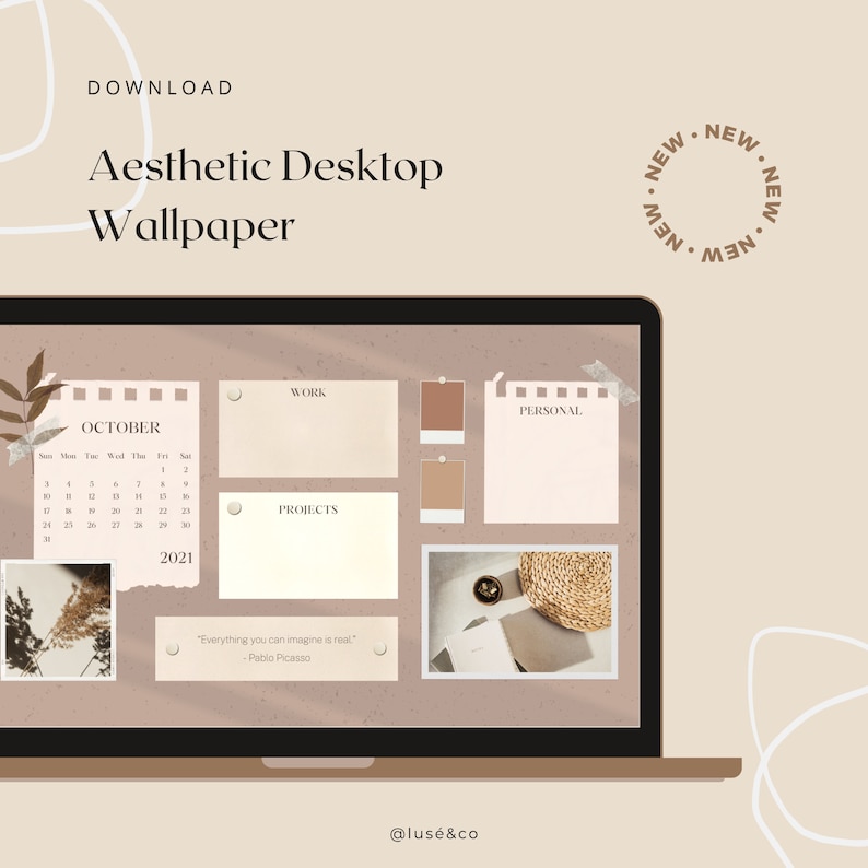 Desktop Organizer Wallpaper Calendar 2023, 32 Boho Minimalist, Small ...