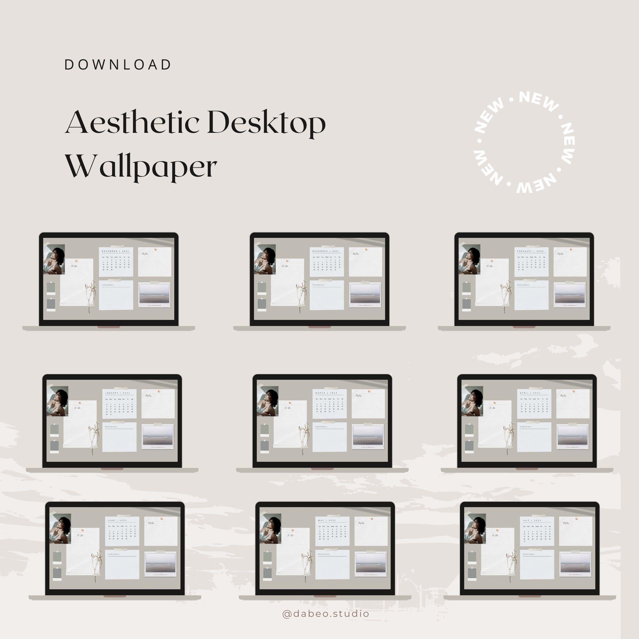 Desktop Organizer Wallpaper Calendar 2023 45 Minimalist - Etsy