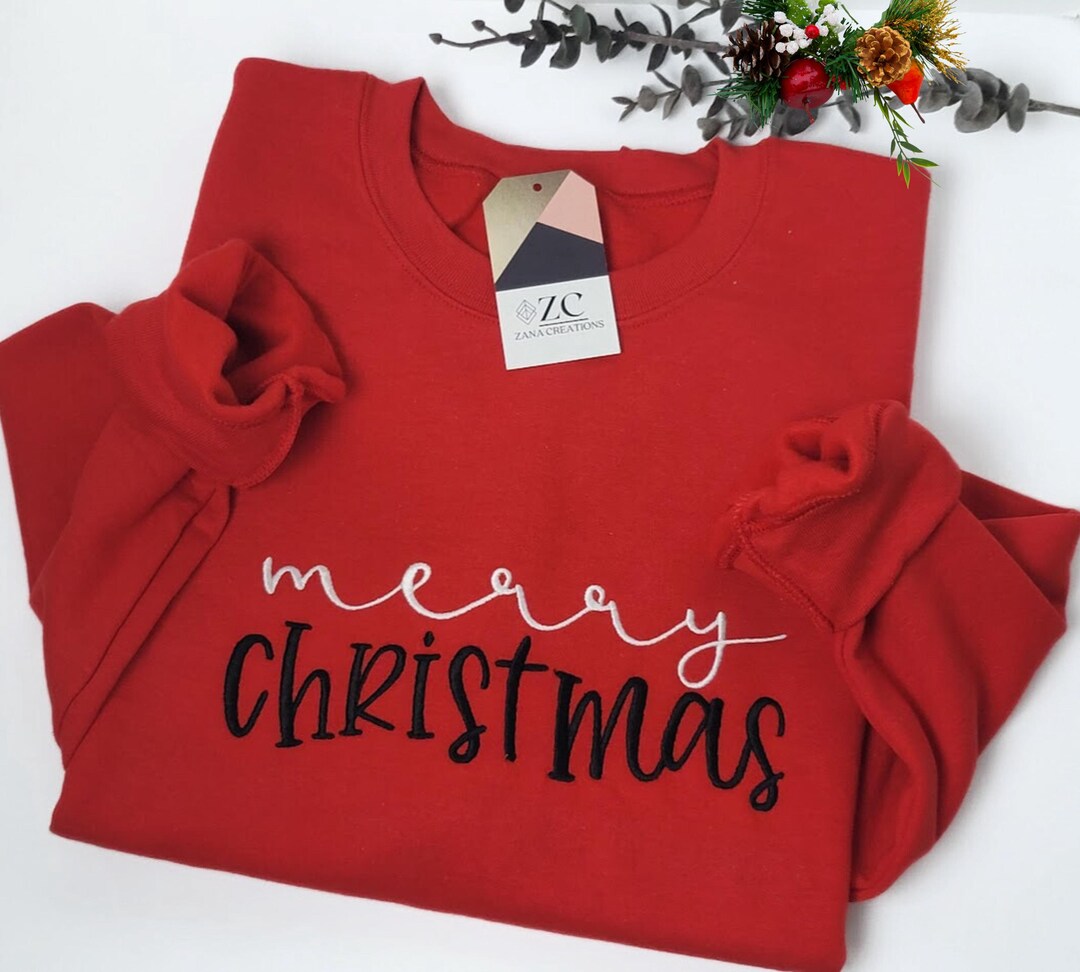 Embroidered Merry Christmas Sweatshirt: Cozy Holiday Family Sweater - Etsy