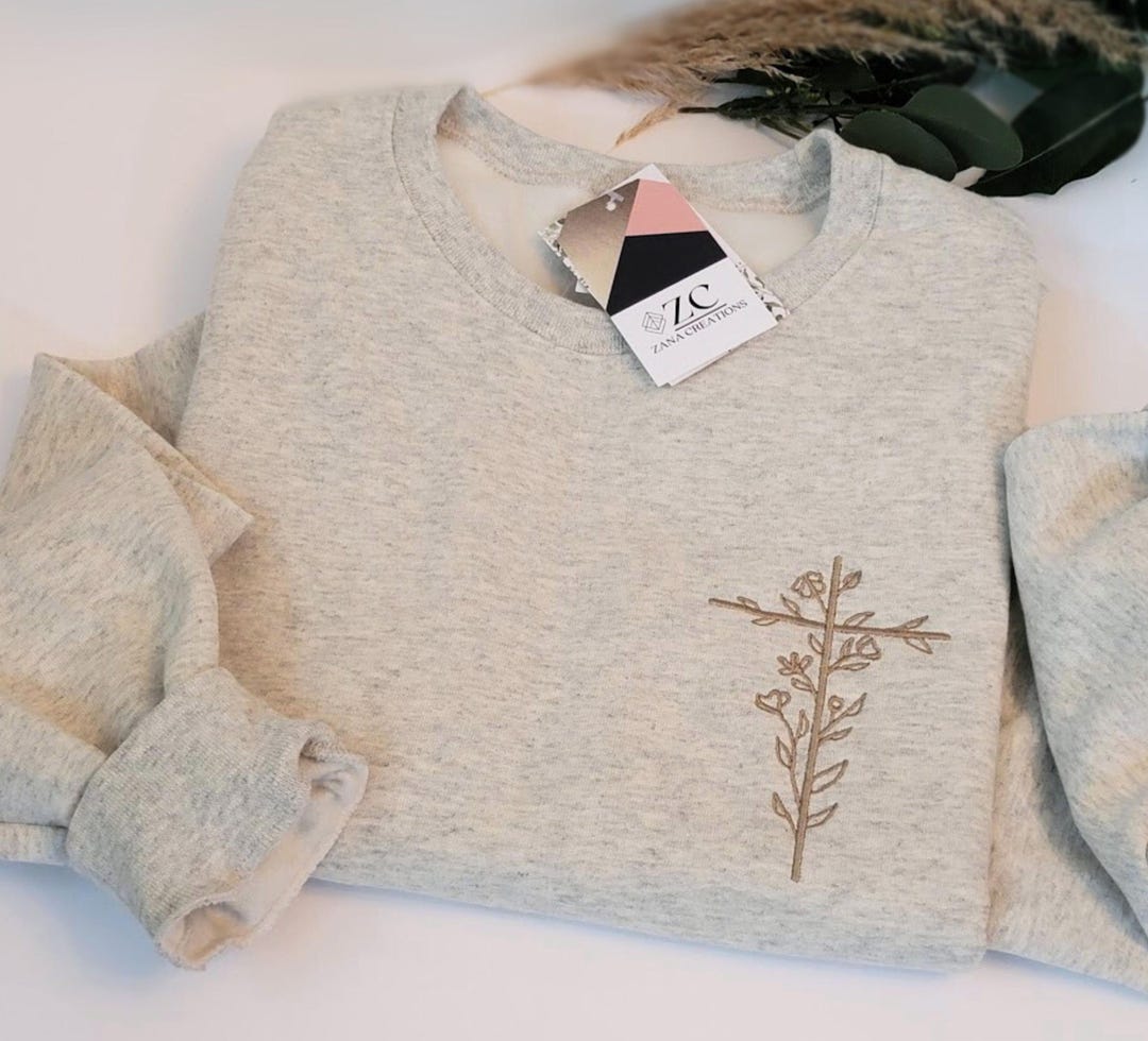 Embroidered Floral Cross Sweatshirt: Christian Faith Crewneck - Etsy