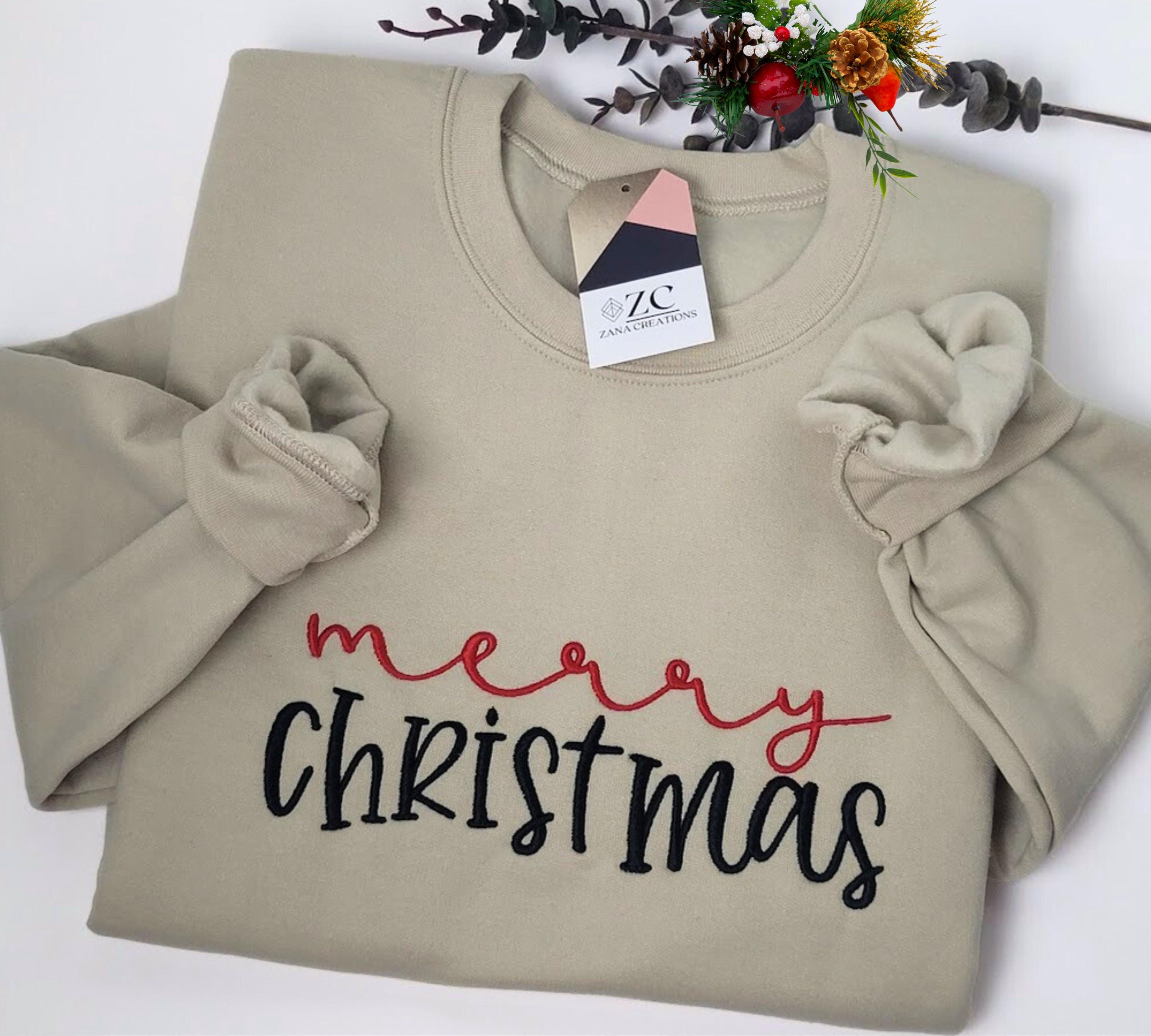 Embroidered Merry Christmas Sweatshirt: Cozy Holiday Family Sweater - Etsy