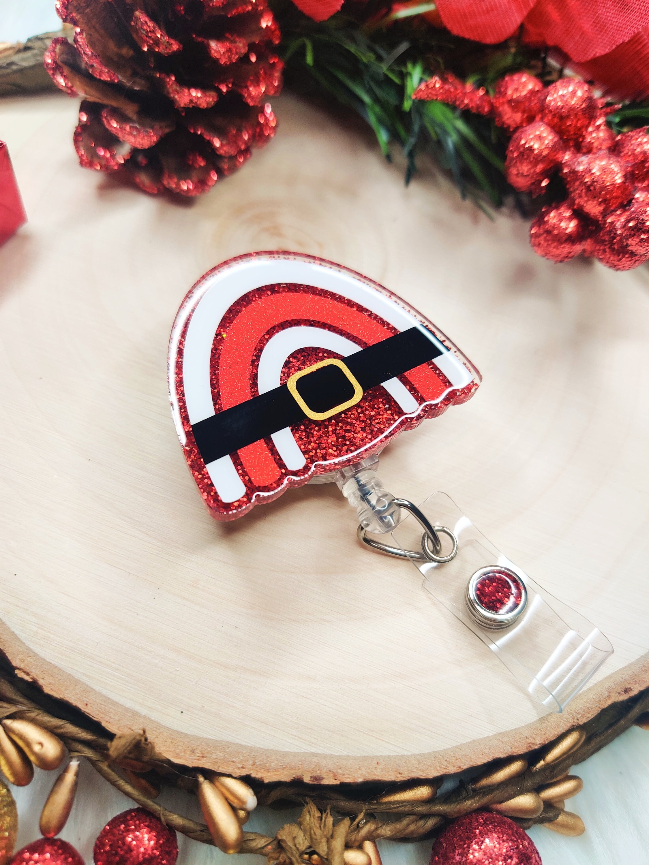 Santa Belt Badge Reel Santa Claus Id Holder Christmas Gift - Etsy