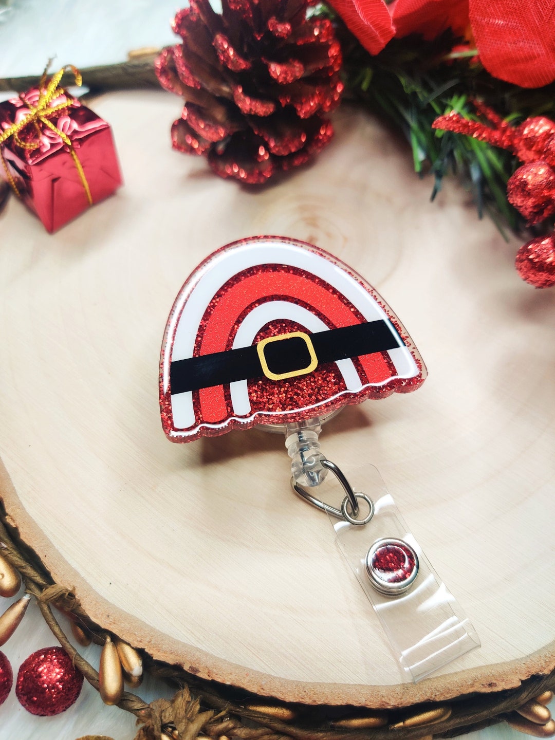 Santa Belt Badge Reel, Santa Claus Id Holder, Christmas Gift for Nurses ...