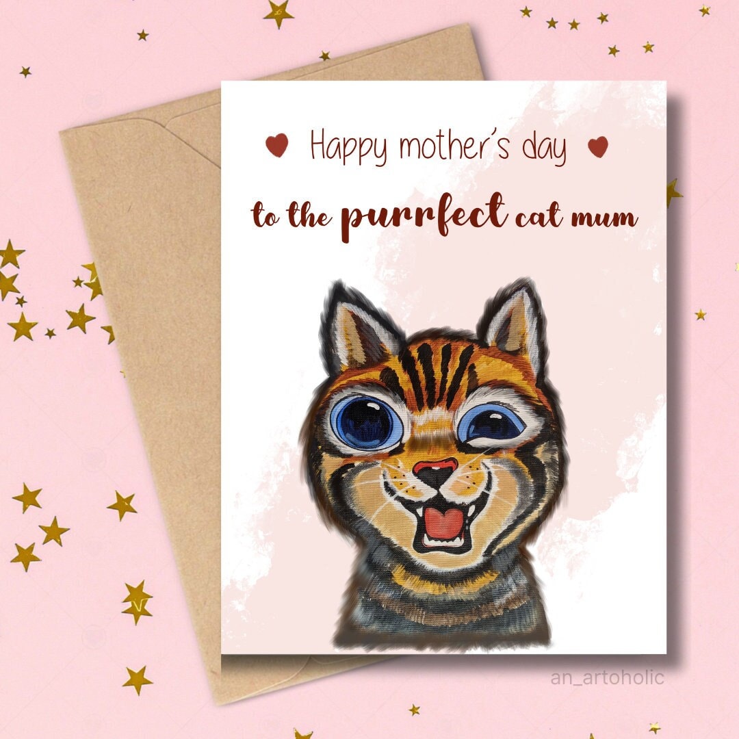 Cat Mother's Day Cat Mom Card Gift for Her Cute Cat Mom Card Blank Cat ...