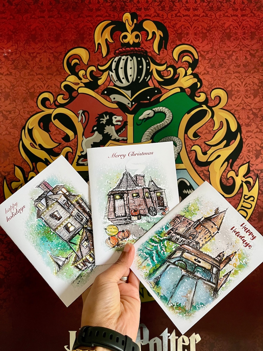 Magical Christmas Card Wizard Holiday Card Castle Hut - Etsy