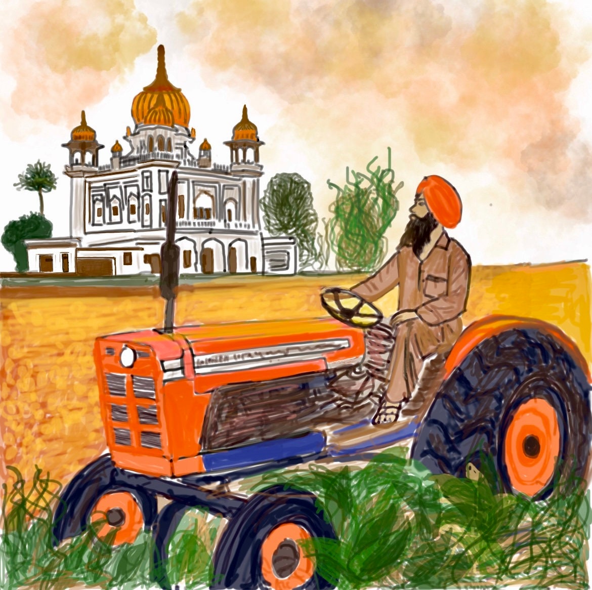 Punjab, Sikhism, Sikh Man on a Tractor in Fields, Five Rivers, - Etsy
