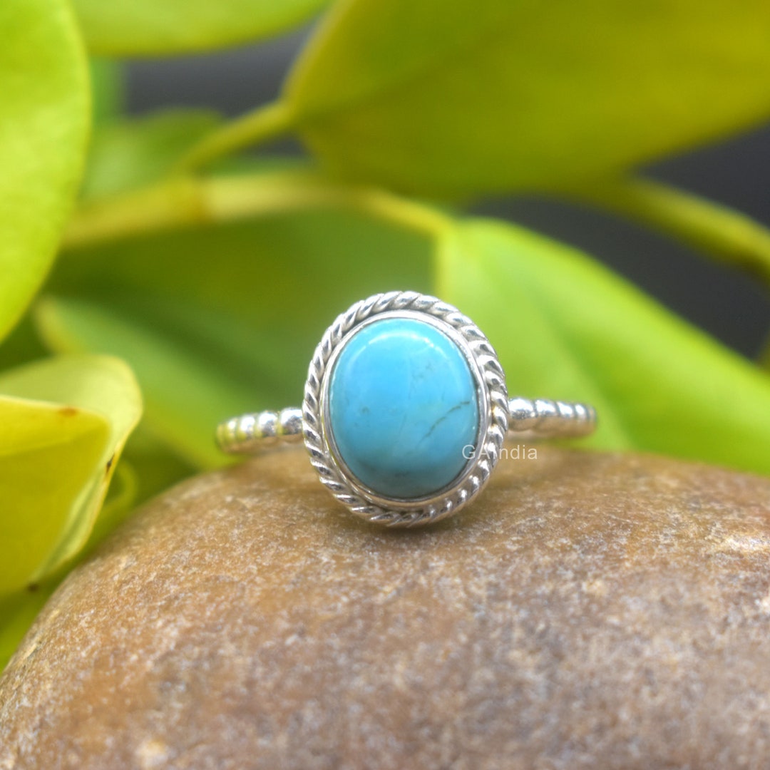 Natural Arizona Turquoise Ring, 8 X 10 Mm Oval Turquoise Ring, 925 ...