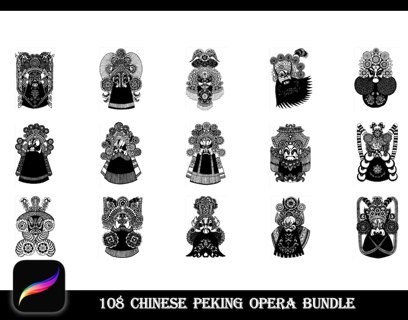108 Chinese Peking Opera Tattoo Design Bundle Brush Stamps Bundle for ...