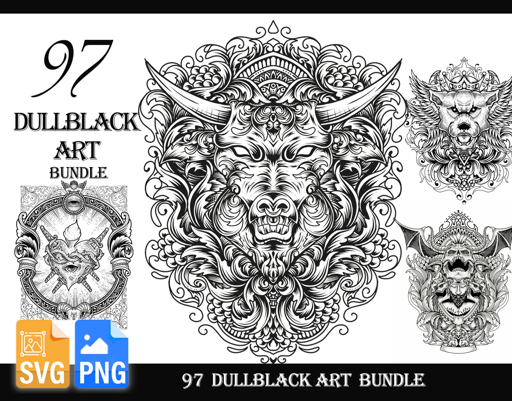 97 Dullblack Art Tattoo Design Bundle |horror Skulls |deveil Hell | SVG ...