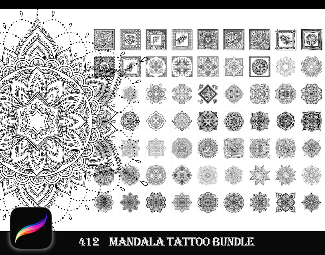 412 Mandala Tattoo Design | Brush Stamps Bundle for Procreate | - Etsy