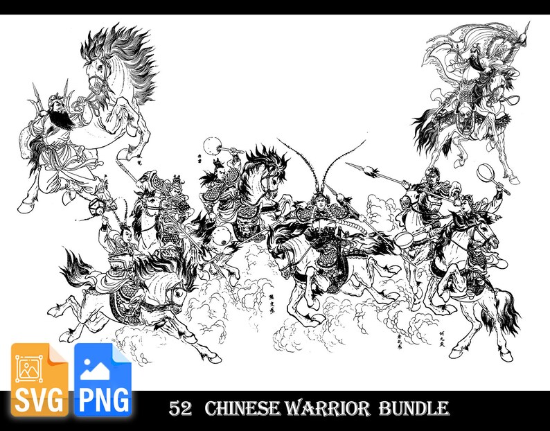 52 Chinese Warrior Art Tattoo Design |SVG | PNG| - Etsy