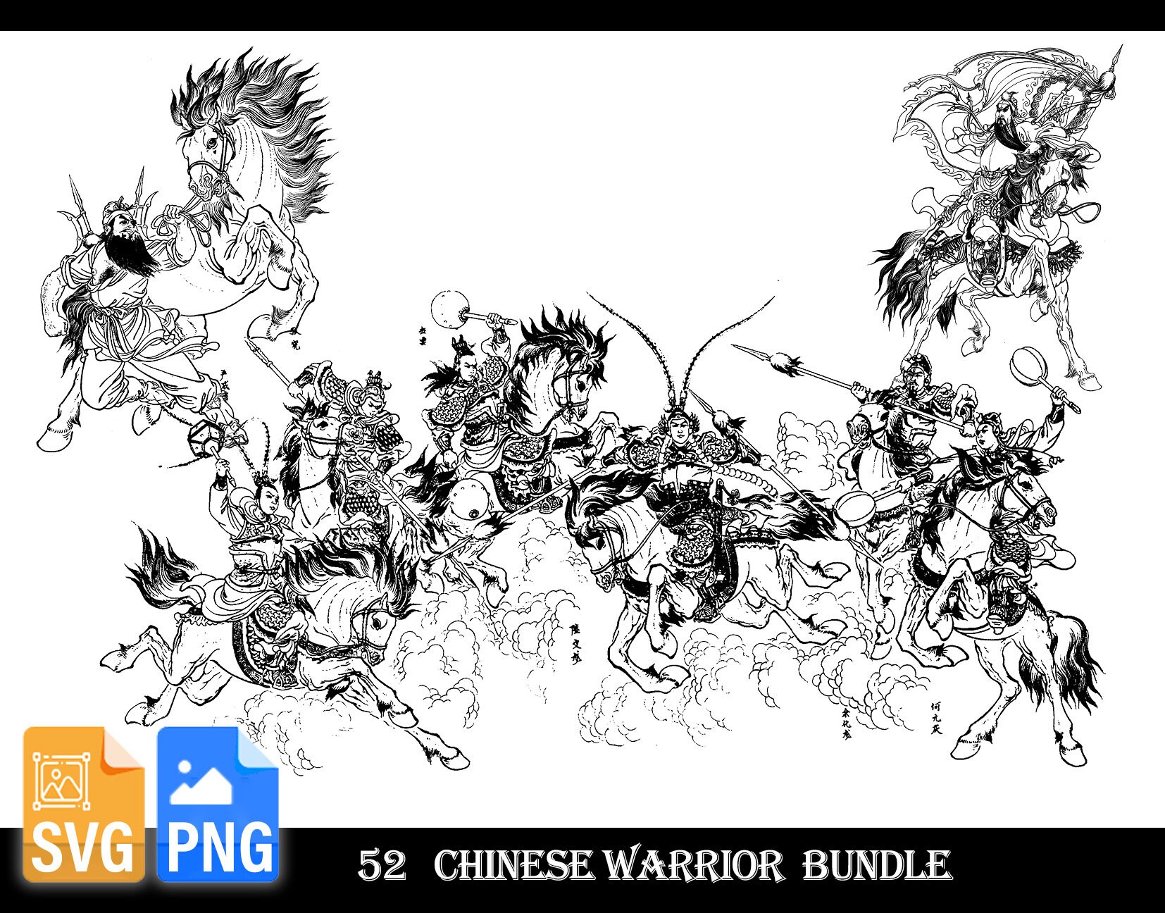 52 Chinese Warrior Art Tattoo Design |SVG | PNG| - Etsy