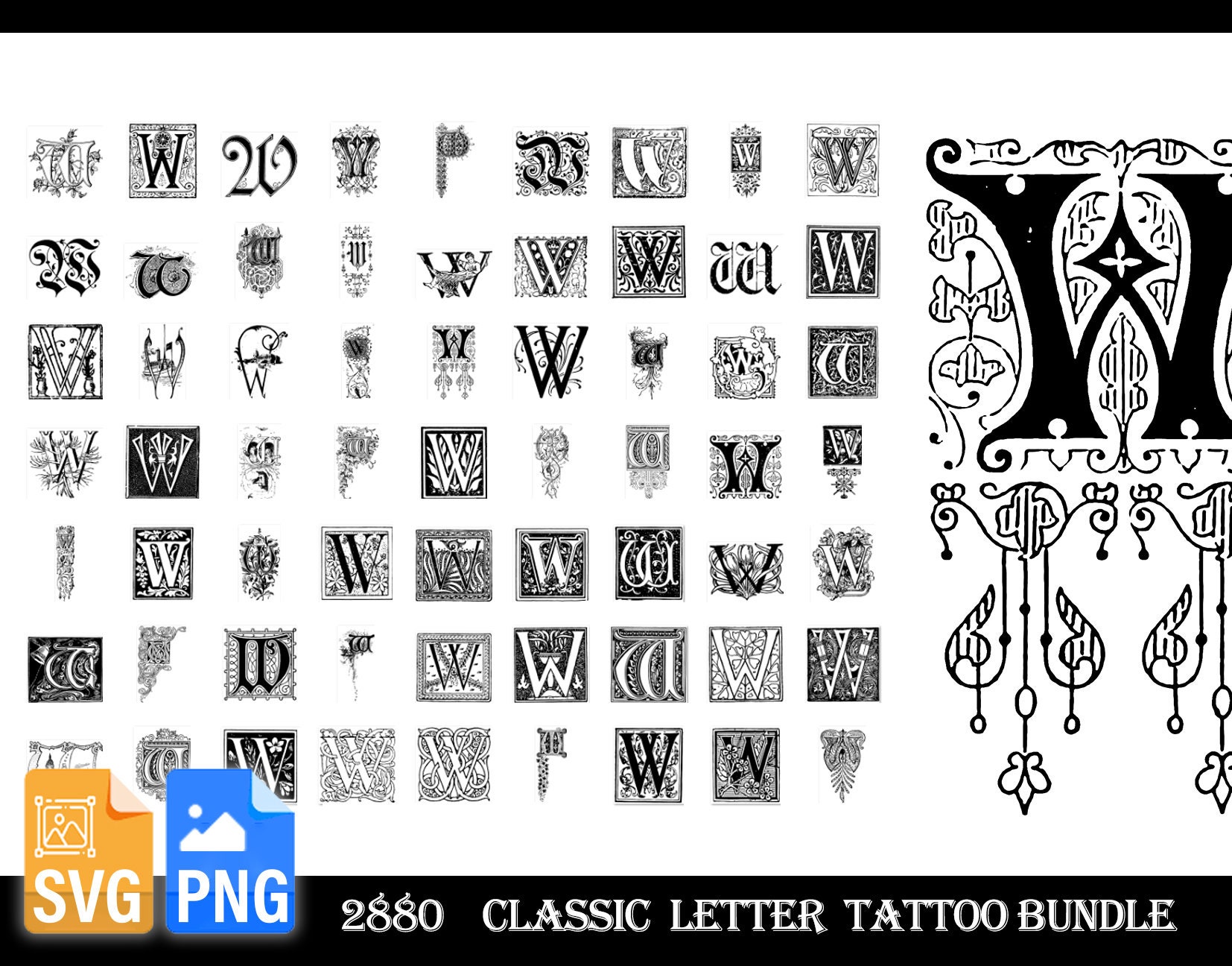 2880 Classic Letter Tattoo Design |PNG | SVG | - Etsy