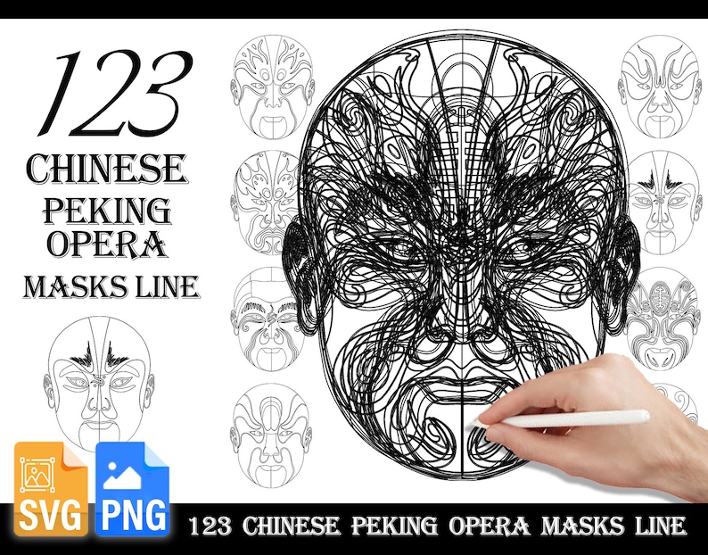 123 Chinese Peking Opera Masks Lines Tattoo Design | SVG |PNG| - Etsy