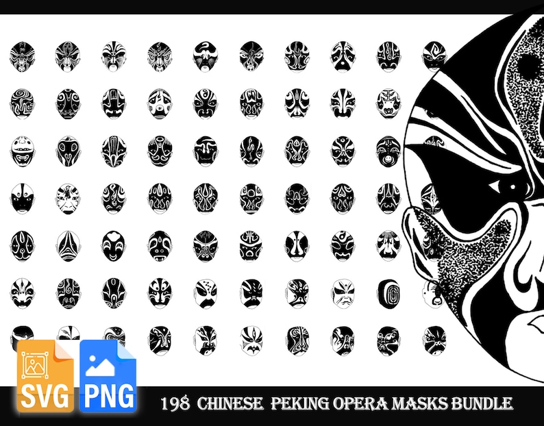 198 Chinese Peking Opera Masks Tattoo Design Bundle | SVG |PNG| - Etsy