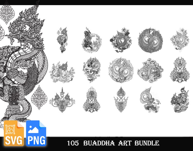 105 Buddha Art Tattoo Design Bundle | SVG | PNG | - Etsy