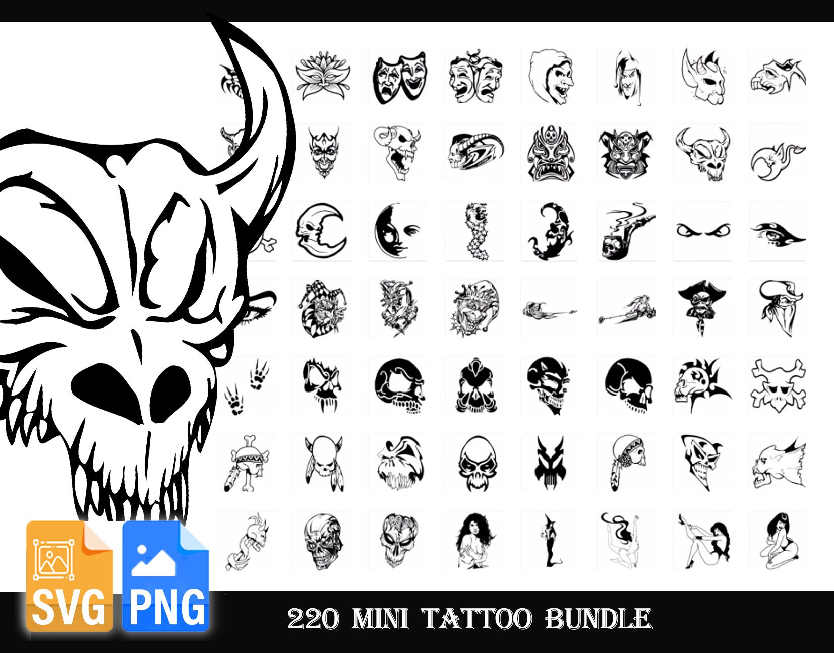 220 Mini Mix Art Tattoo Design Bundle |mirco Tattoo |SVG |PNG | - Etsy