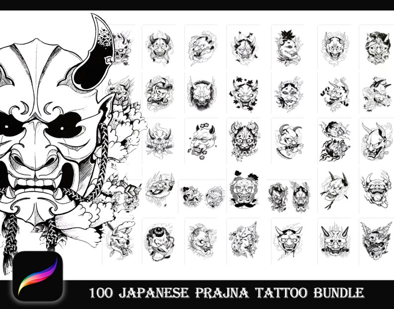 100 Japan Prajna Tattoo Design | Brush Stamps Bundle for Procreate | - Etsy