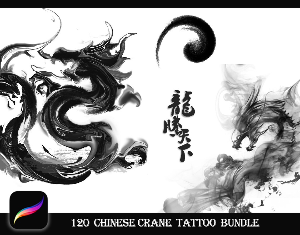 120 Ink Dragon Art Tattoo Design | Brush Stamps Bundle for Procreate ...