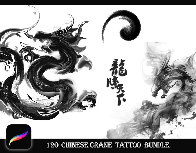 120 Ink Dragon Art Tattoo Design | Brush Stamps Bundle for Procreate ...