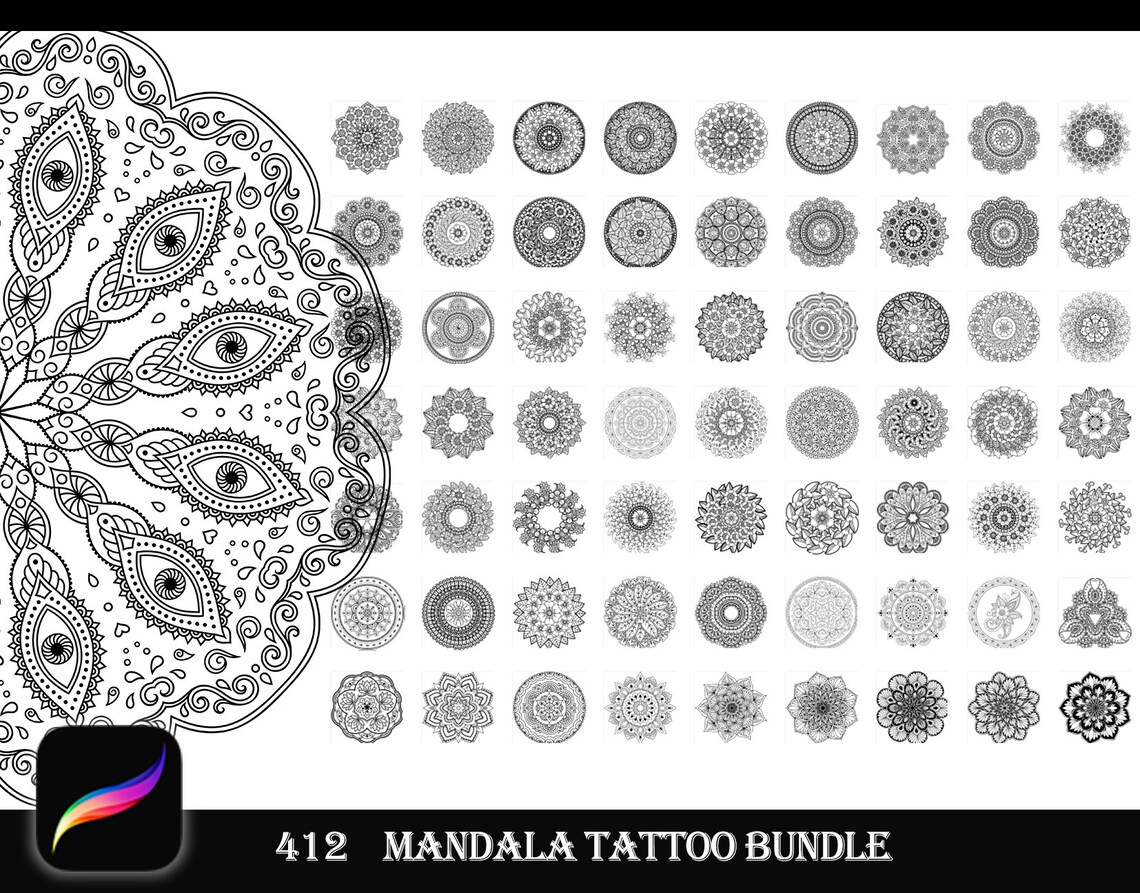 412 Mandala Tattoo Design | Brush Stamps Bundle for Procreate | - Etsy