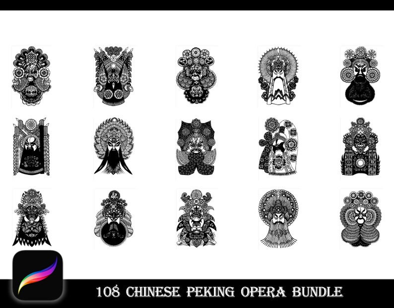 108 Chinese Peking Opera Tattoo Design Bundle Brush Stamps Bundle for ...