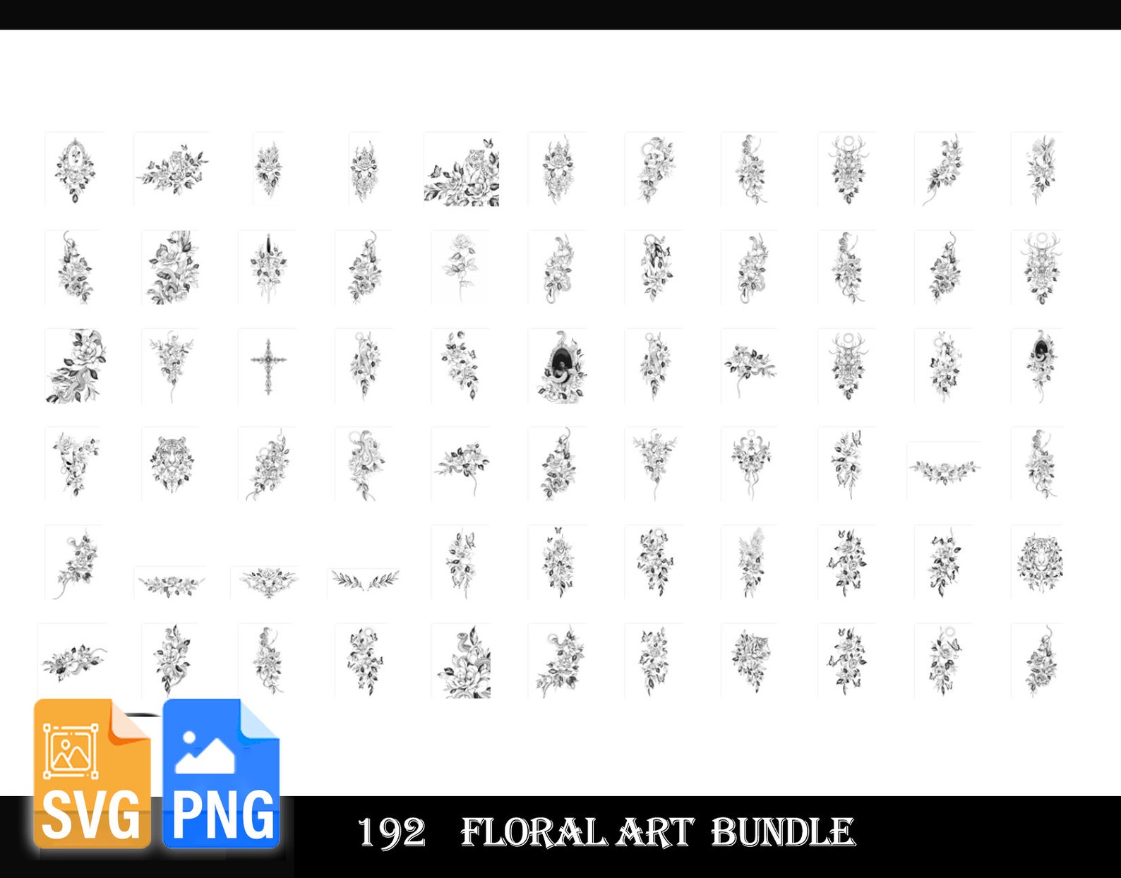 192 Floral Art Tattoo Design Bundle leaves Flowers SVG PNG - Etsy