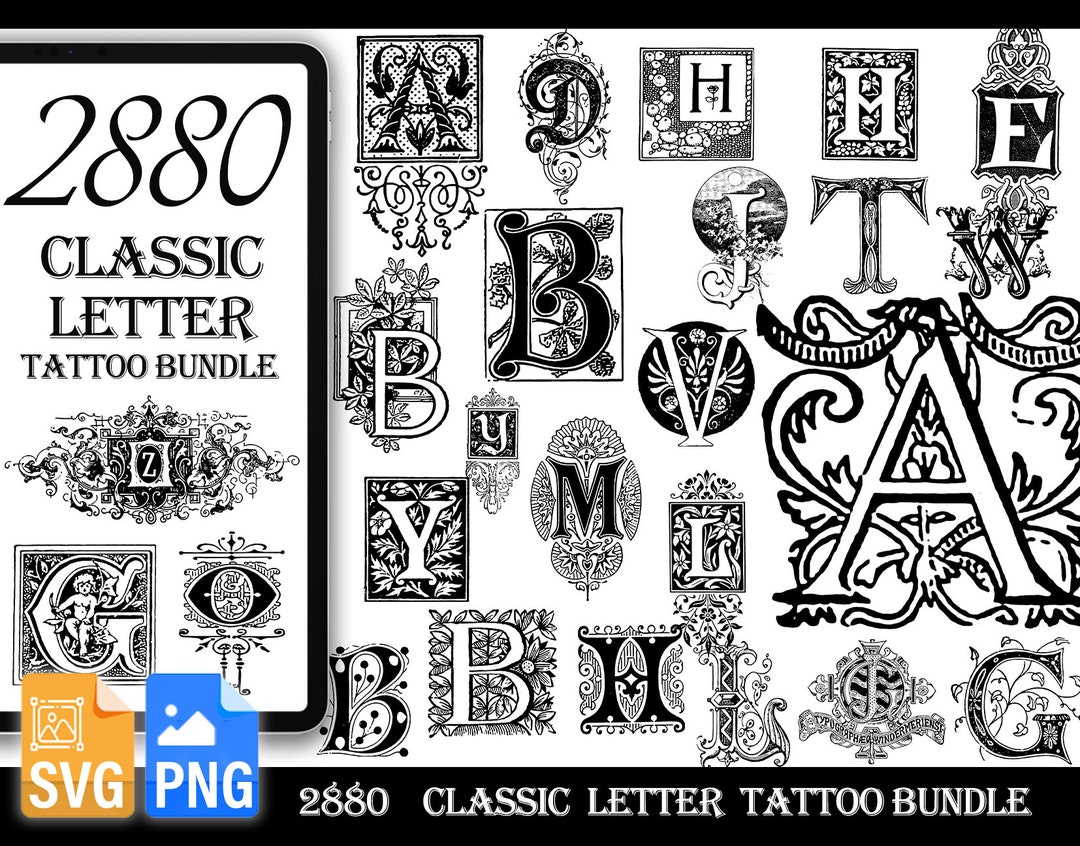 2880 Classic Letter Tattoo Design |PNG | SVG | - Etsy