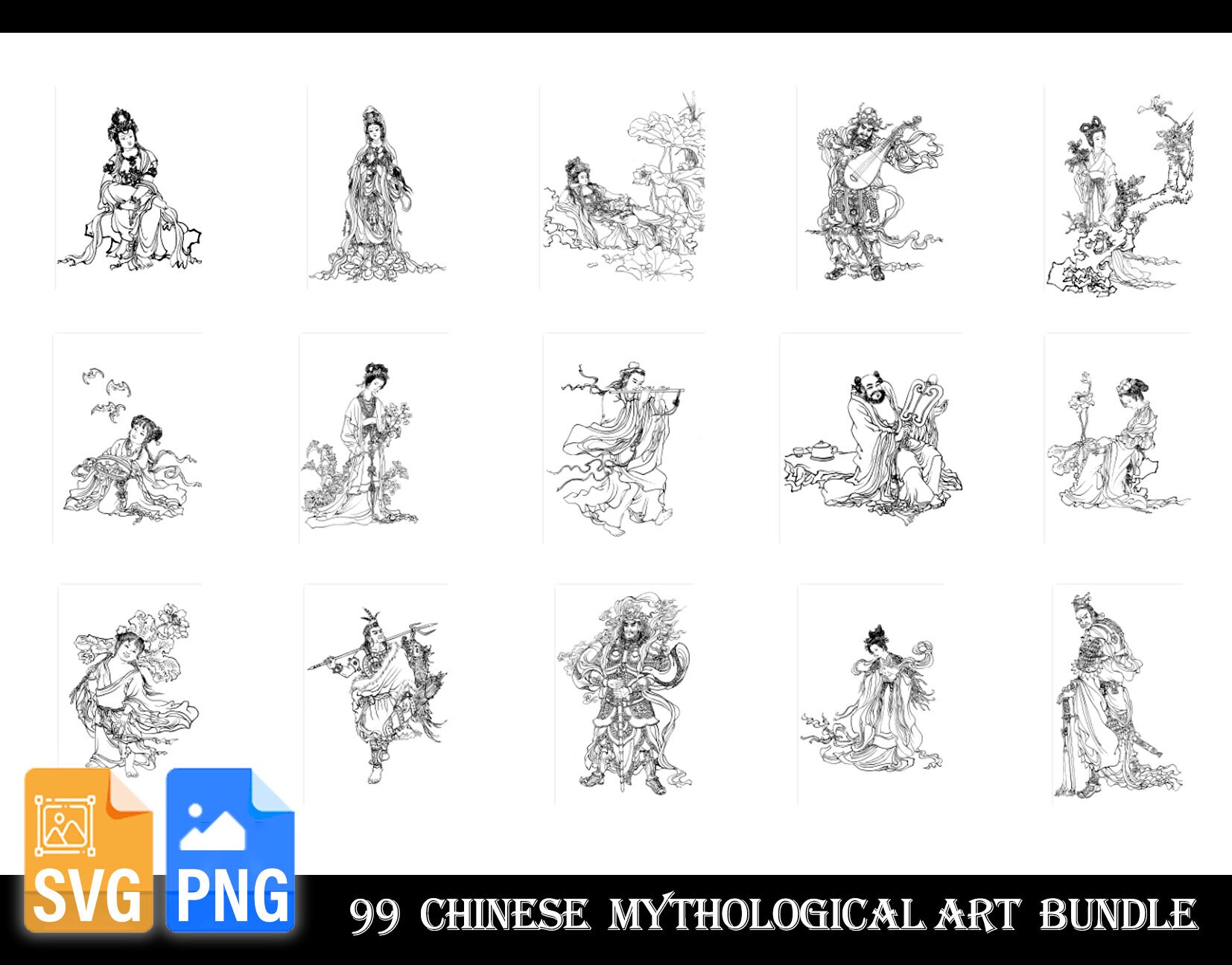 99 Chinese Mythological Characters Design SVG PNG - Etsy