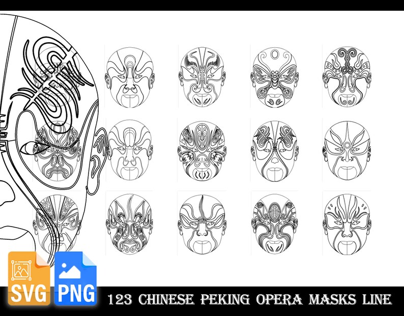123 Chinese Peking Opera Masks Lines Tattoo Design | SVG |PNG| - Etsy