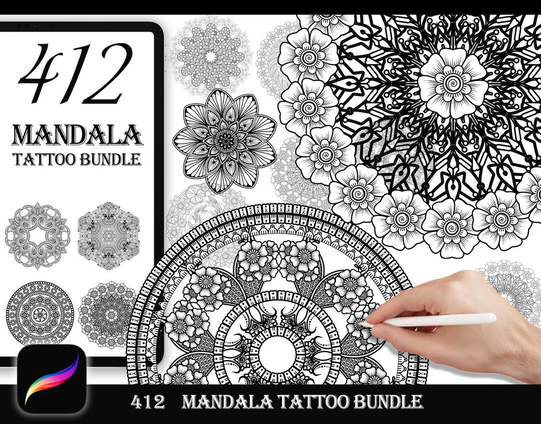 412 Mandala Tattoo Design | Brush Stamps Bundle for Procreate | - Etsy