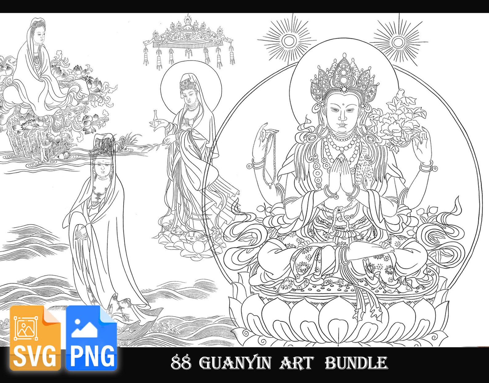 88 Guanyin Art Tattoo Design Bundle SVG PNG - Etsy