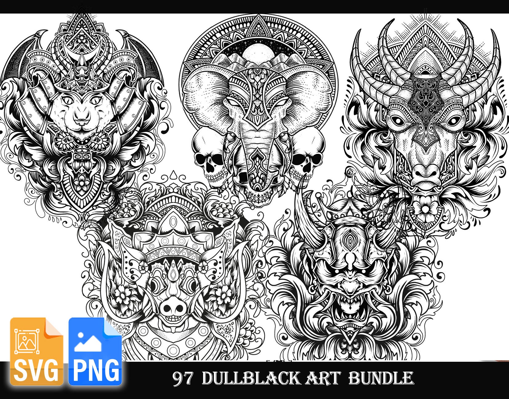 97 Dullblack Art Tattoo Design Bundle |horror Skulls |deveil Hell | SVG ...