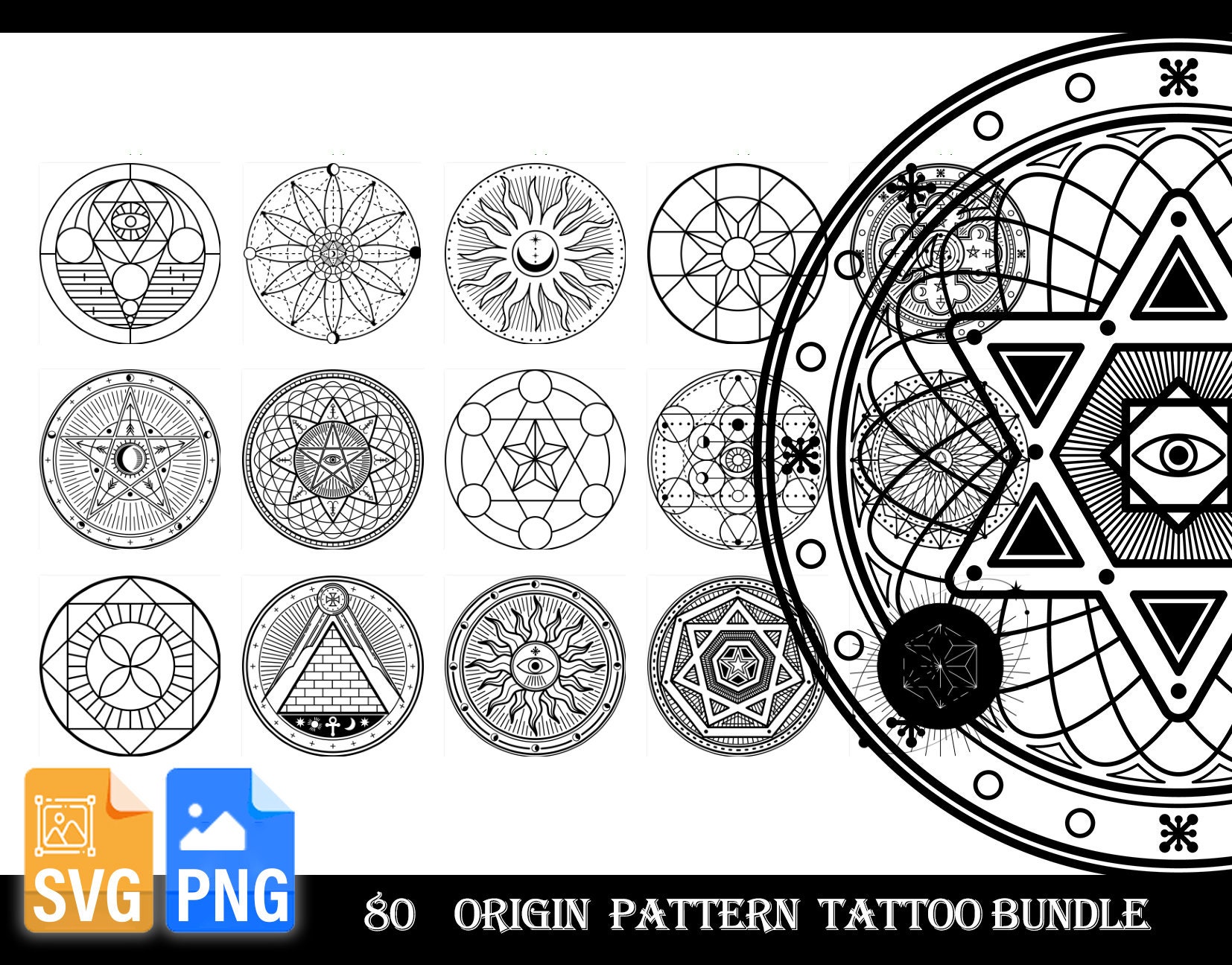 80 Origin Art Tattoo Design Bundle |PNG | SVG | - Etsy
