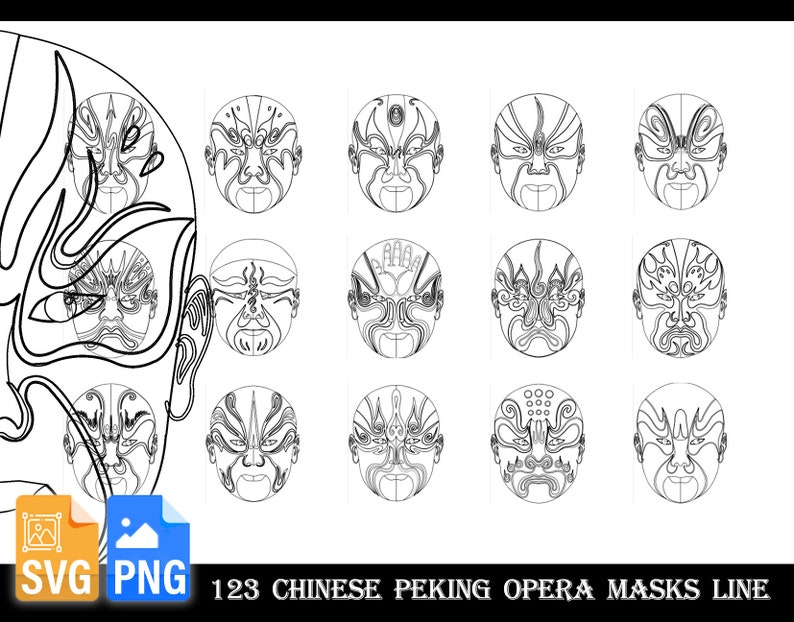 123 Chinese Peking Opera Masks Lines Tattoo Design | SVG |PNG| - Etsy